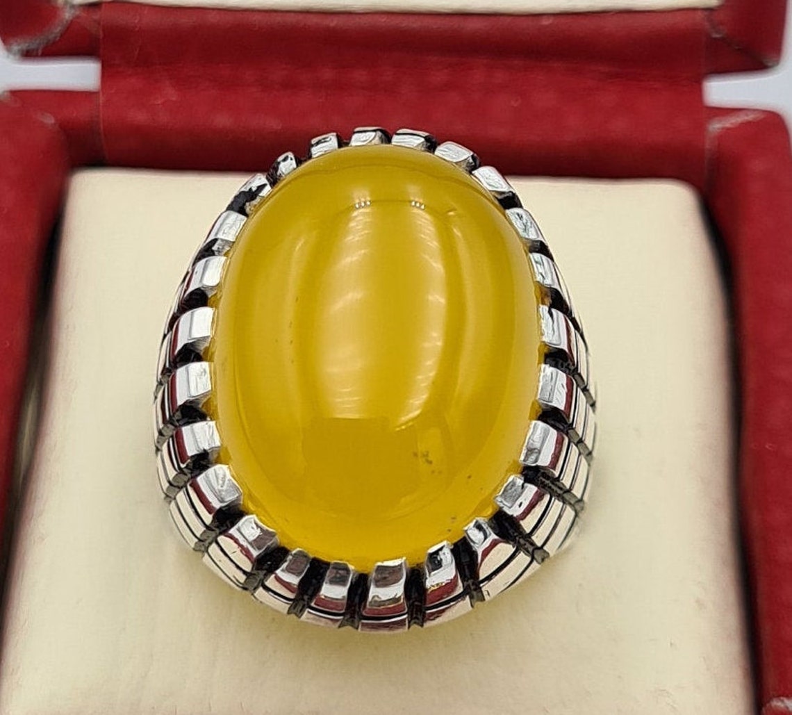 Yemeni Aqeeq Yamni Aqiq Akik Yaman Agate Yamani Hakik Ring Yellow Stone ...