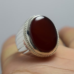 Blood Red Yemeni Aqeeq Agate Akik Aqiq Ring Mens Ring Handmade Ring 925 ...