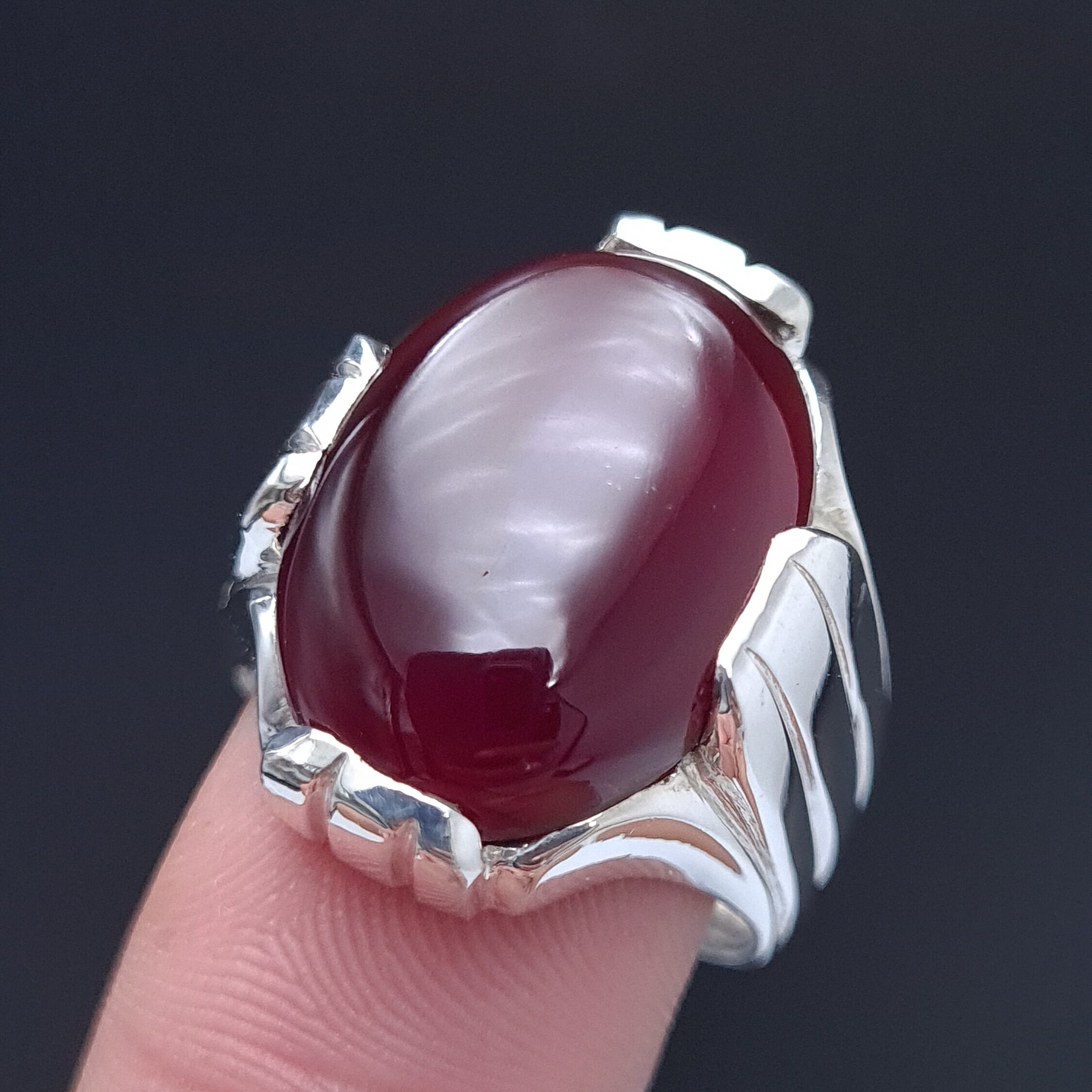 Mens Yemeni Aqeeq Ring Deep Blood Red Yamni Agate Ring for Men Natural ...