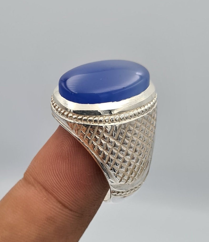 Rare Blue Aqeeq Ring Agate Akik Aqiq Rings Mens Stone Ring - Etsy