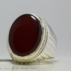 Blood Red Yemeni Aqeeq Agate Akik Aqiq Ring Mens Ring Handmade Ring 925 ...