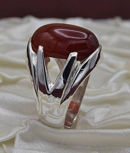 Natural Dark Brown Red Yemeni Aqeeq Ring Yamni Akik Ring 925 | Etsy