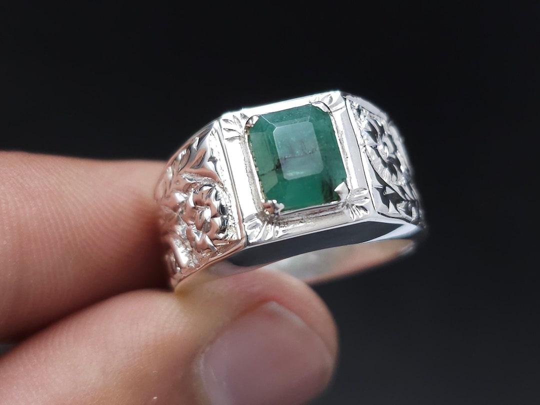 Mens Emerald Ring Swat Emerald Ring for Men Zamurd Ring Solitaire Ring ...
