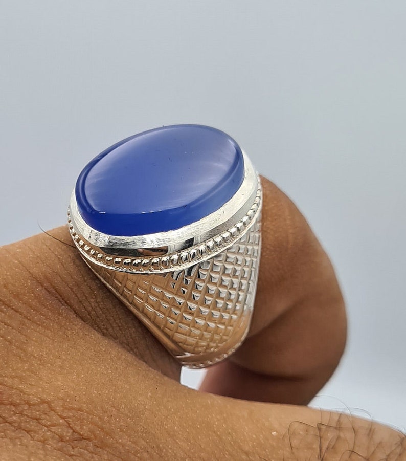 Rare Blue Aqeeq Ring Agate Akik Aqiq Rings Mens Stone Ring - Etsy