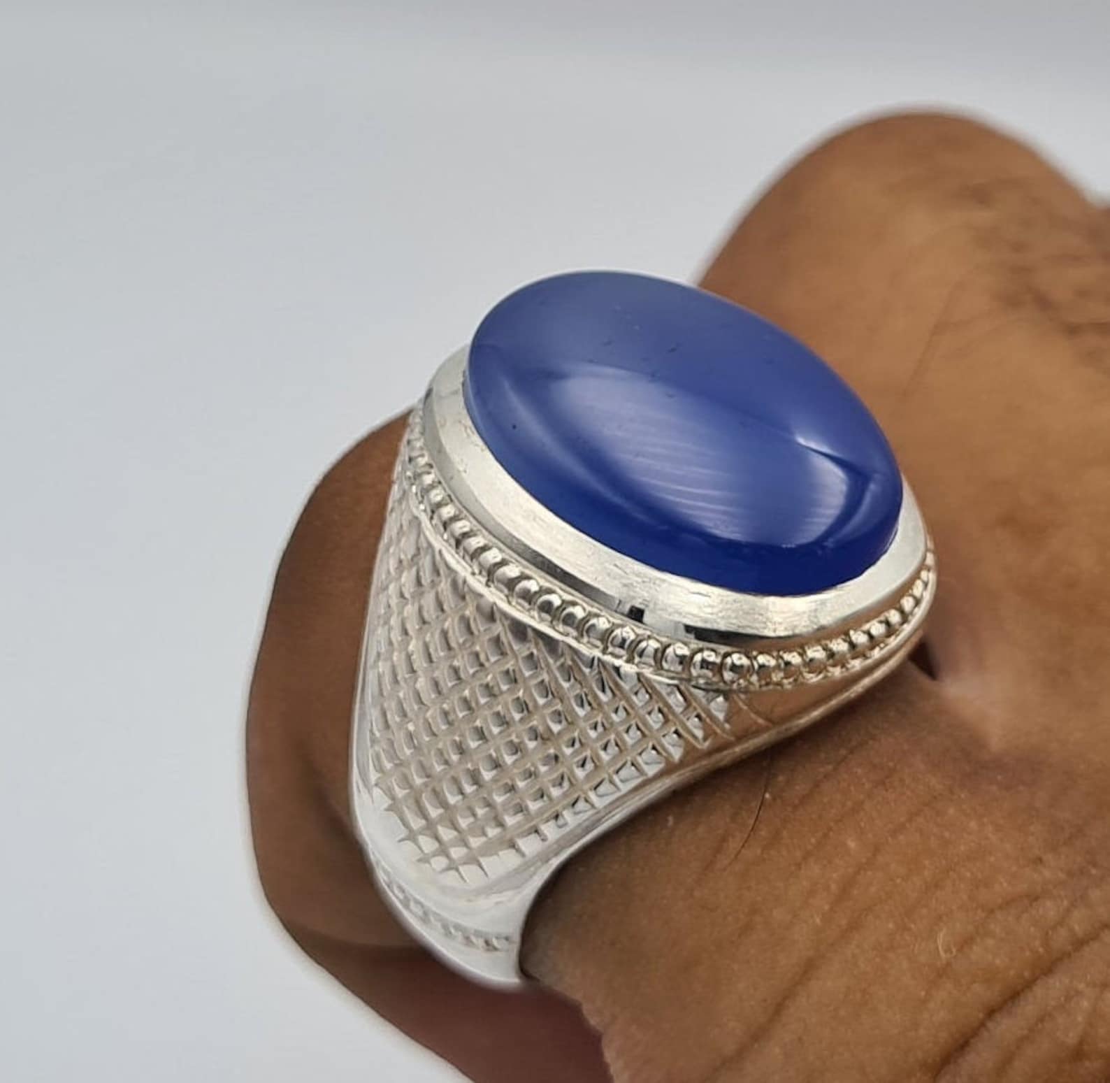 Rare Blue Aqeeq Ring Agate Akik Aqiq Rings Mens Stone Ring - Etsy