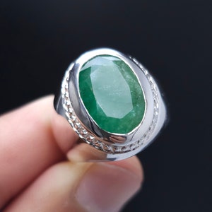 Genuine Emerald Ring Natural Emerald Ring for Men Zamurd Ring Solitaire ...