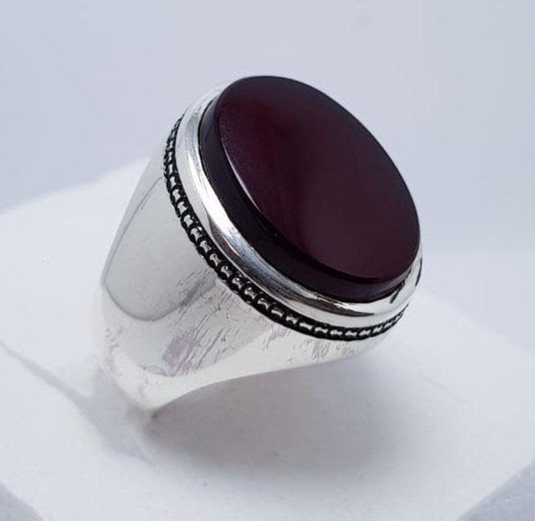 Natural Dark Blood Red Yemeni Aqeeq Ring Yamni Akik Ring Handmade Ring ...
