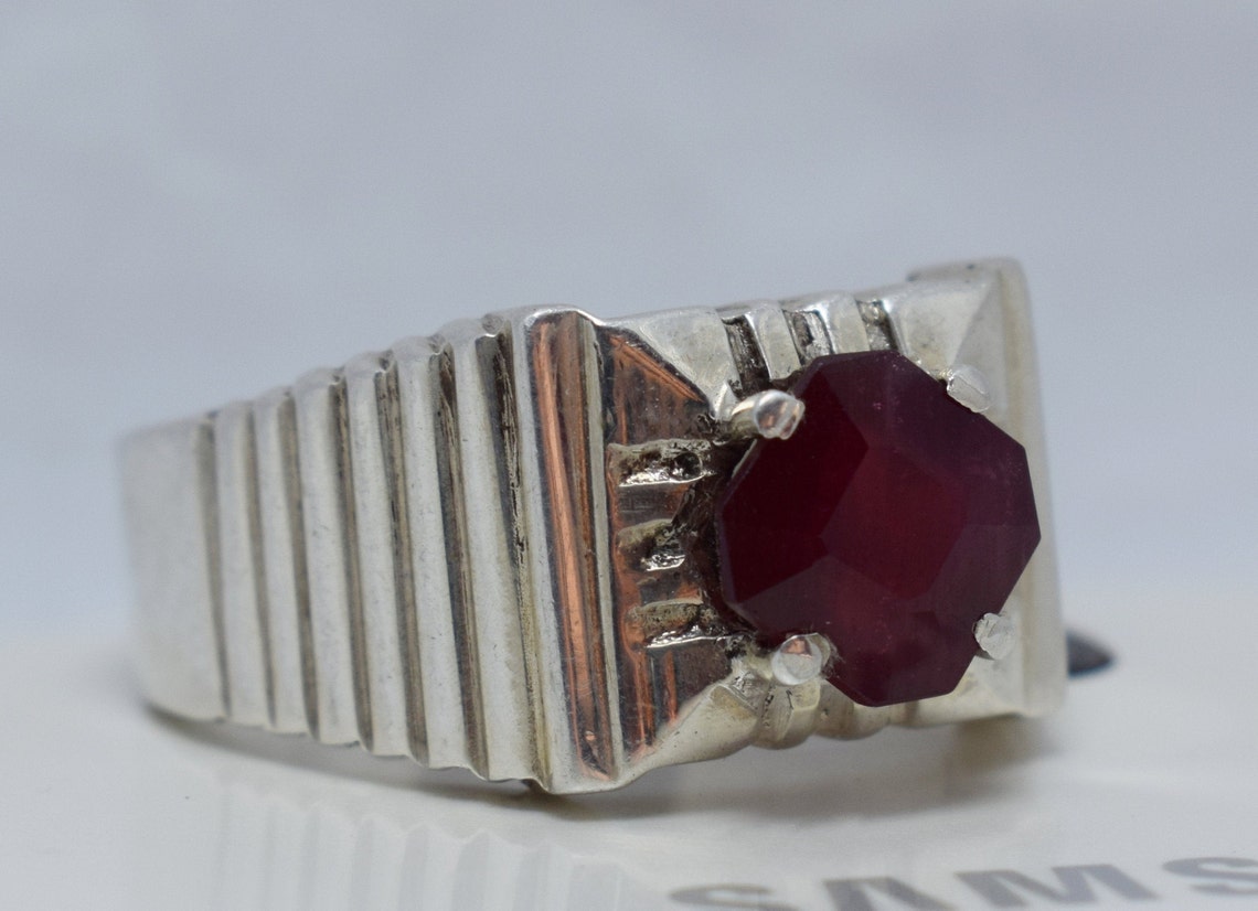 Pigeon Blood Red Ruby Ring Mens Ruby Band 925 Sterling Silver - Etsy