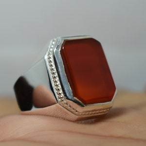 Aqeeq Ring Brown Blood Red Agate Stone Natural Yemeni Akik Aqiq Yamni ...