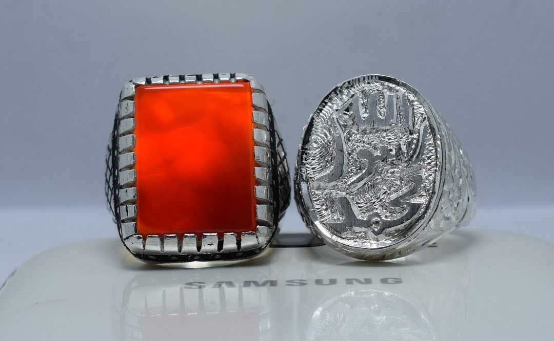 Natural Dark Brown Red Yemeni Aqeeq Ring Yamni Yaman Akik Ring 925 ...