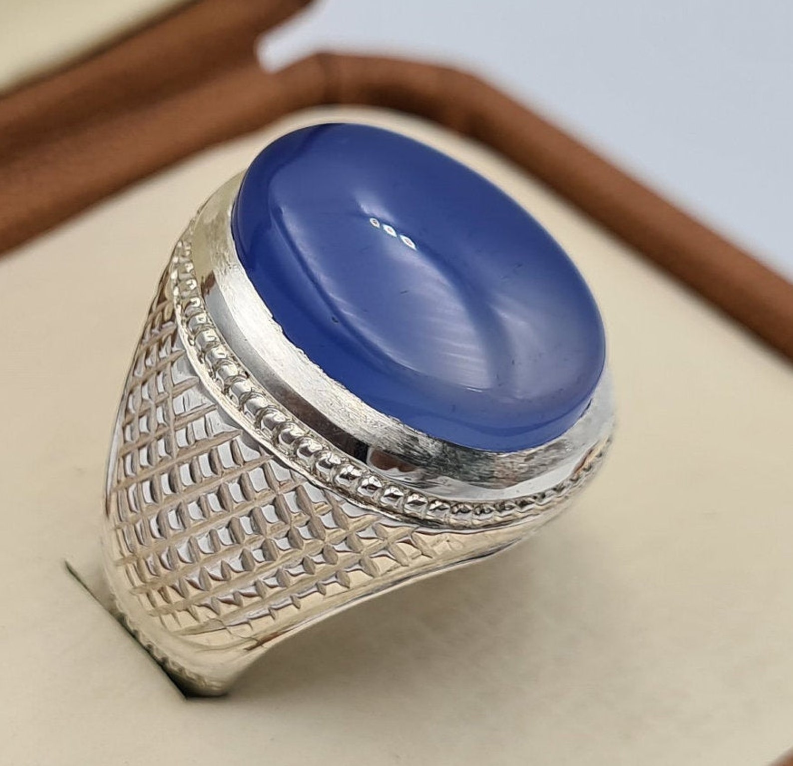 Rare Blue Aqeeq Ring Agate Akik Aqiq Rings Mens Stone Ring - Etsy