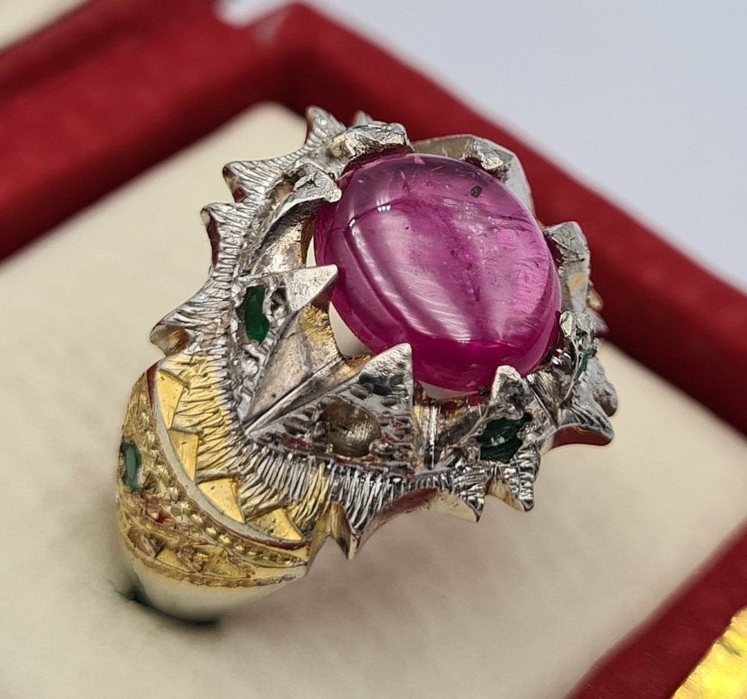 Unique Ottoman Ring- Real Cabochon Ruby Ring Unique Sterling Silver ...