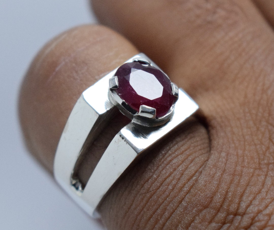 Natural Pigeon Blood Red Ruby Ring Band 925 Sterling Silver Rings ...