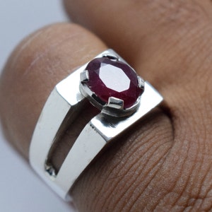 Natural Pigeon Blood Red Ruby Ring Band 925 Sterling Silver Rings ...