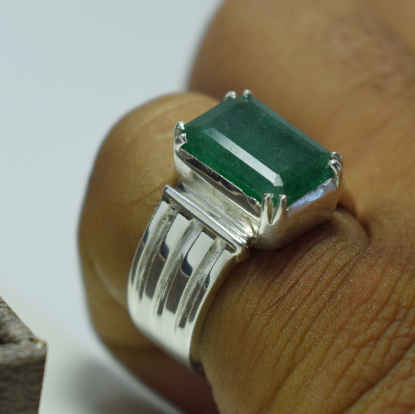 Zambian Emerald Mens Ring, Sterling Silver, Big Stone - Etsy