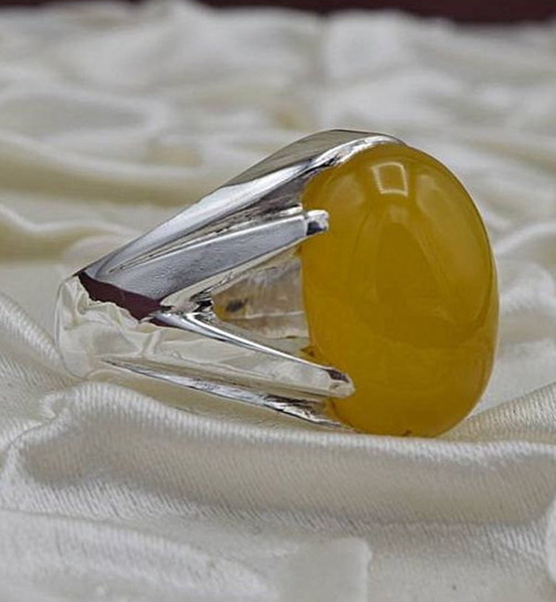 Natural Yellow Yemeni Aqeeq Ring Zard Yamni Akik Ring Men's 925 ...