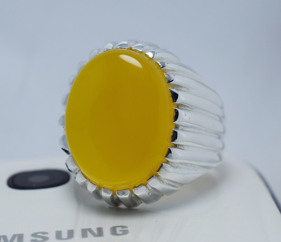 Men Yellow Real Yemeni Aqeeq Akik Ring Carnelian Agate Bague | Etsy
