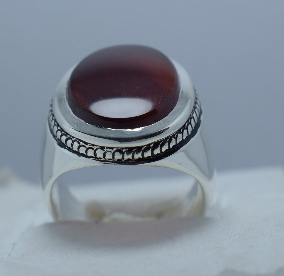 Beautiful Mens Dark Blood Red Yemeni Aqeeq Ring 925 Sterling | Etsy