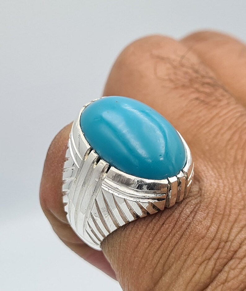 Mens Turquoise Ring Natural Feroza Stone Handmade Jewelry Gift | Etsy