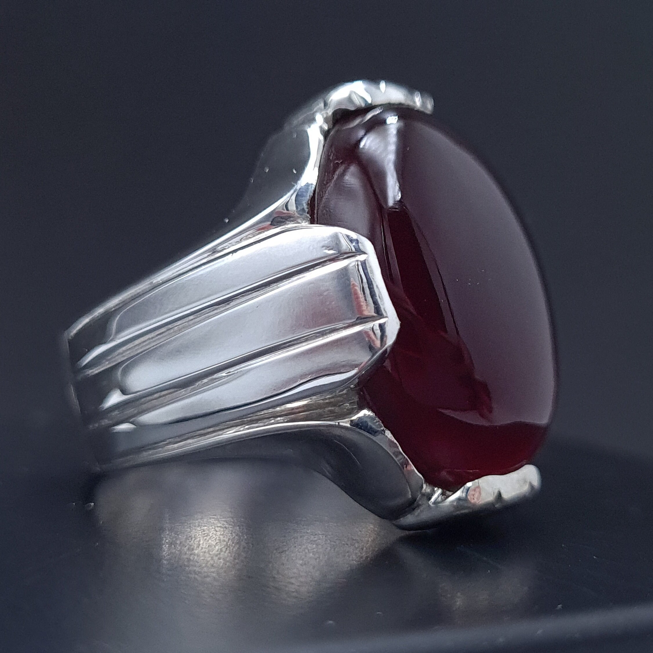 Mens Yemeni Aqeeq Ring Deep Blood Red Yamni Agate Ring for Men Natural ...