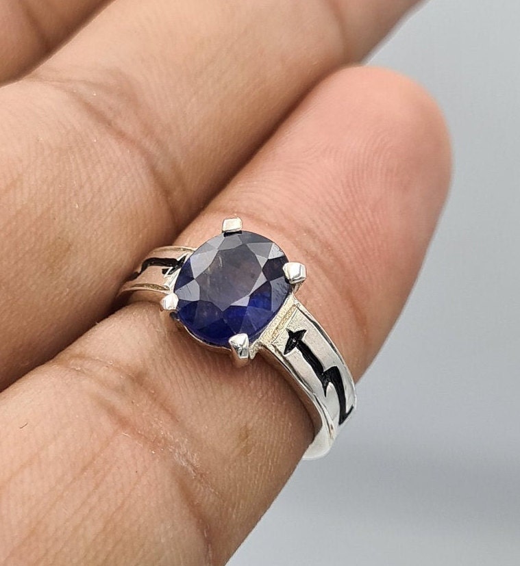 Beautiful Saturn symbol sapphire ring real kashmir color | Etsy