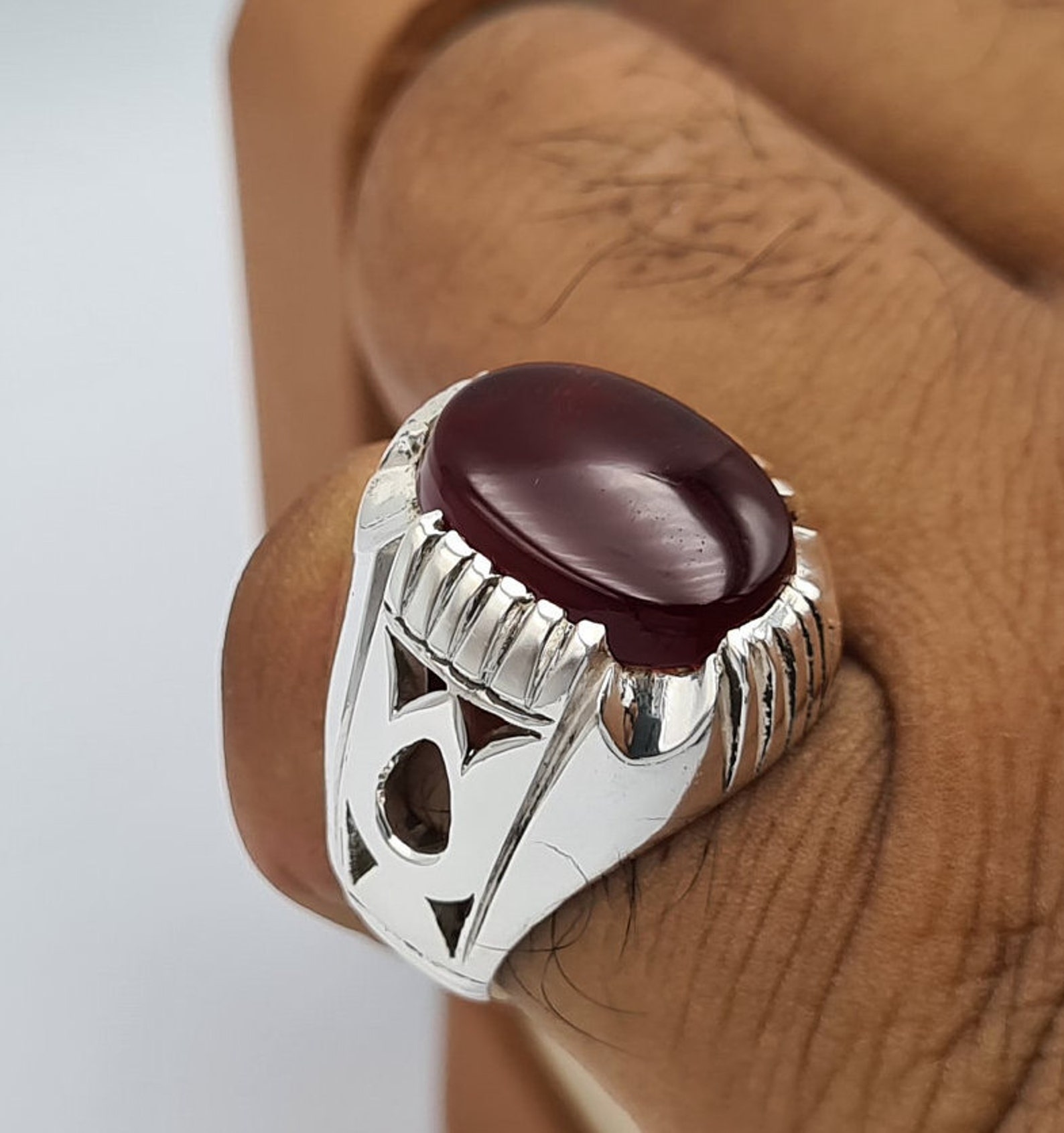 Yemeni Aqeeq Blood Red Aqiq Akik Agate Hakik Ring Sterling | Etsy