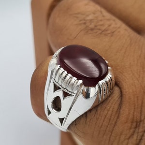 Yemeni Aqeeq Blood Red Aqiq Akik Agate Hakik Ring Sterling Silver ...