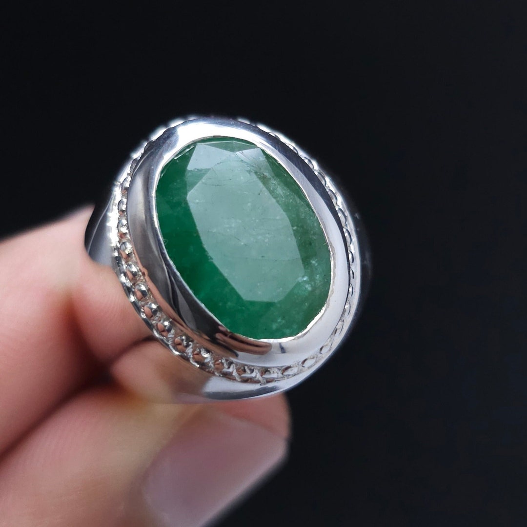 Genuine Emerald Ring Natural Emerald Ring for Men Zamurd Ring Solitaire ...
