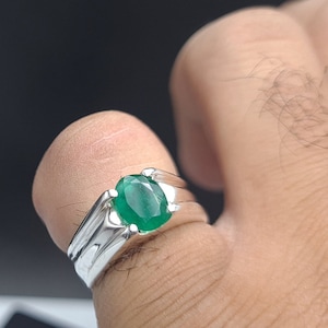 Natural Emerald Ring Mens Silver 925 Real Green Zamurd Stone in Dark ...