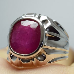Ruby Ring Mens Real Ruby Stone Ring Natural Gemstone Handmade Jewellery Rings Sterling Silver ...