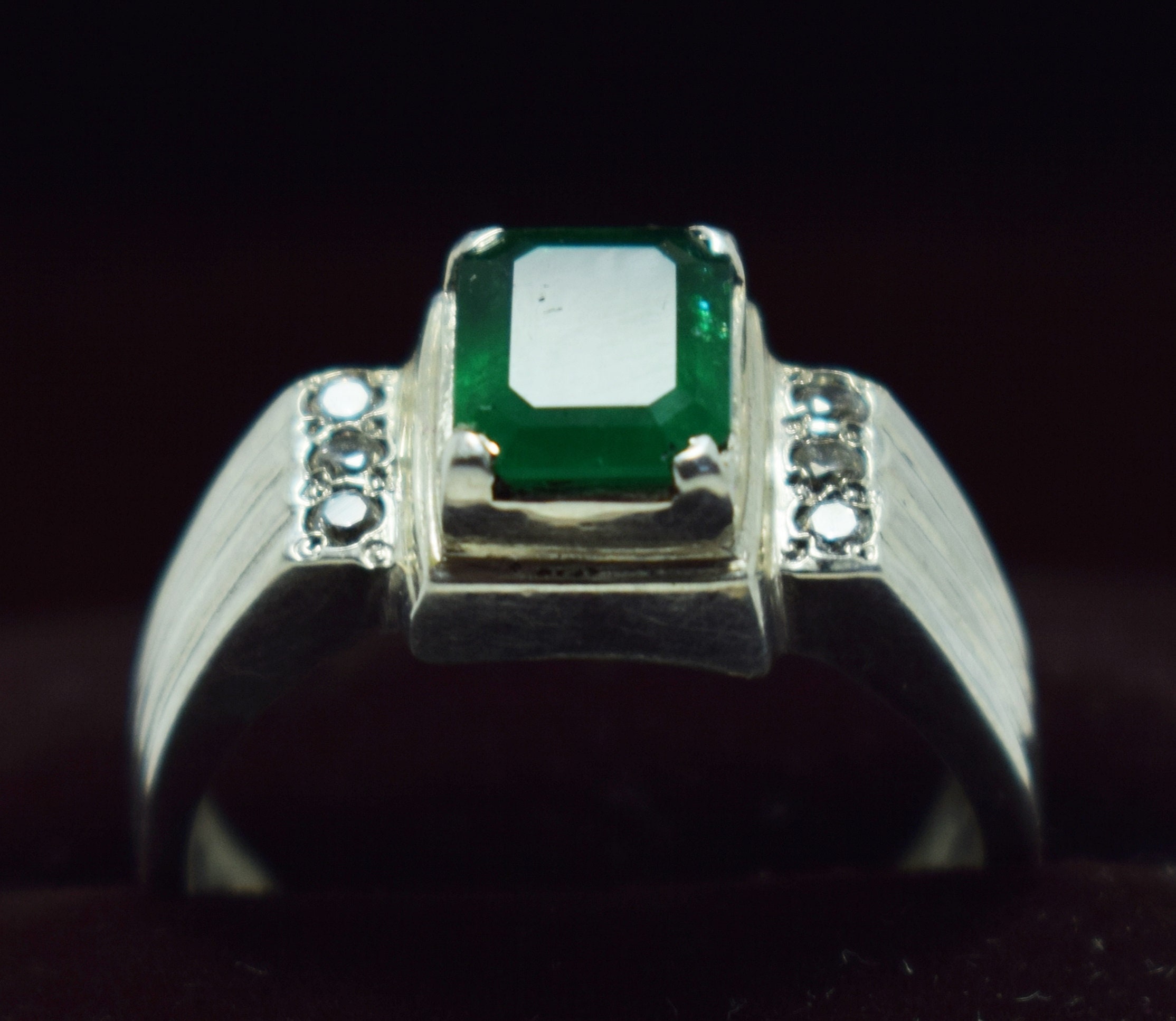 Emerald Ring Unheated Untreated Dark Green Swat Emerald Stone Mens Real ...