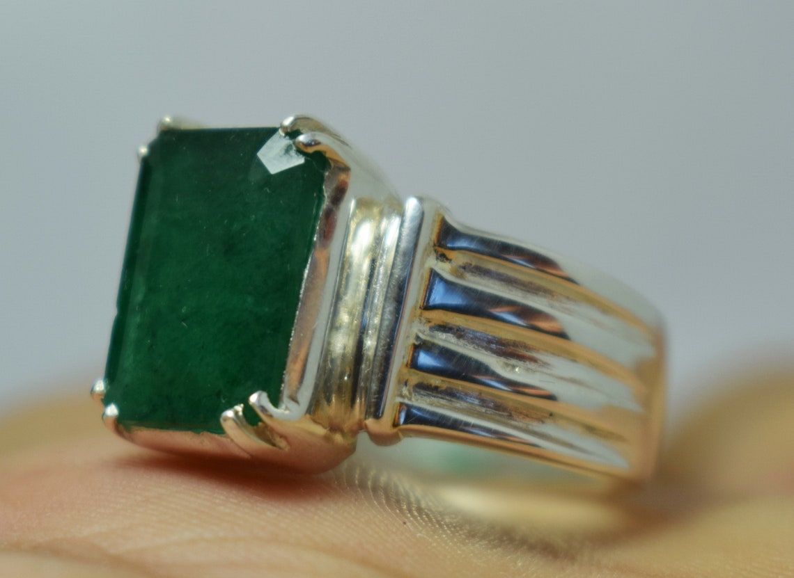 Zambian Emerald Mens Ring, Sterling Silver, Big Stone - Etsy