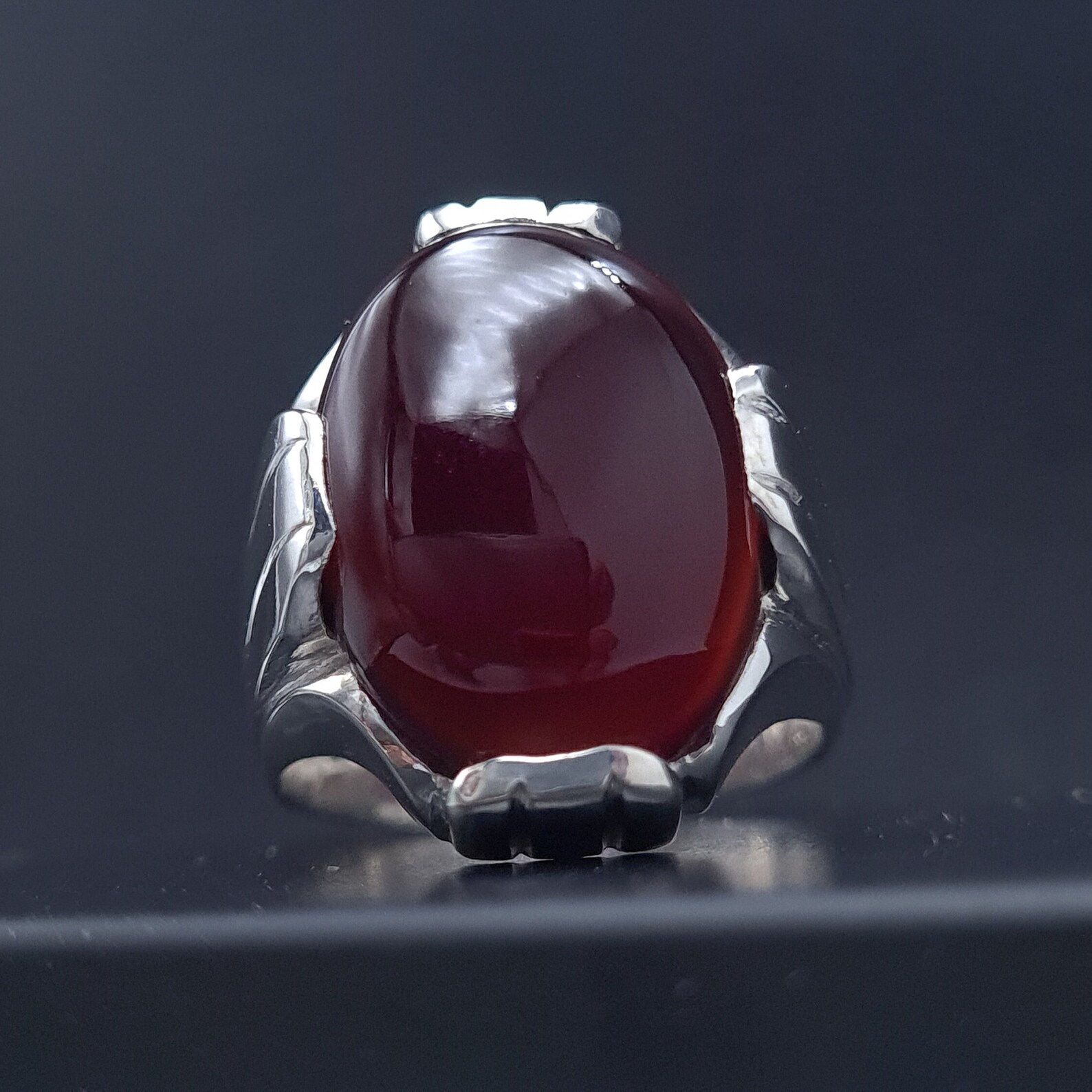 Mens Yemeni Aqeeq Ring Deep Blood Red Yamni Agate Ring for Men Natural ...