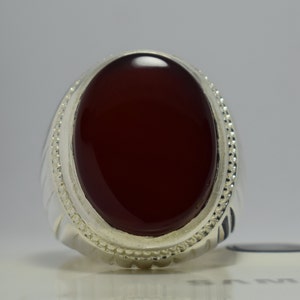 Blood Red Yemeni Aqeeq Agate Akik Aqiq Ring Mens Ring Handmade Ring 925 ...