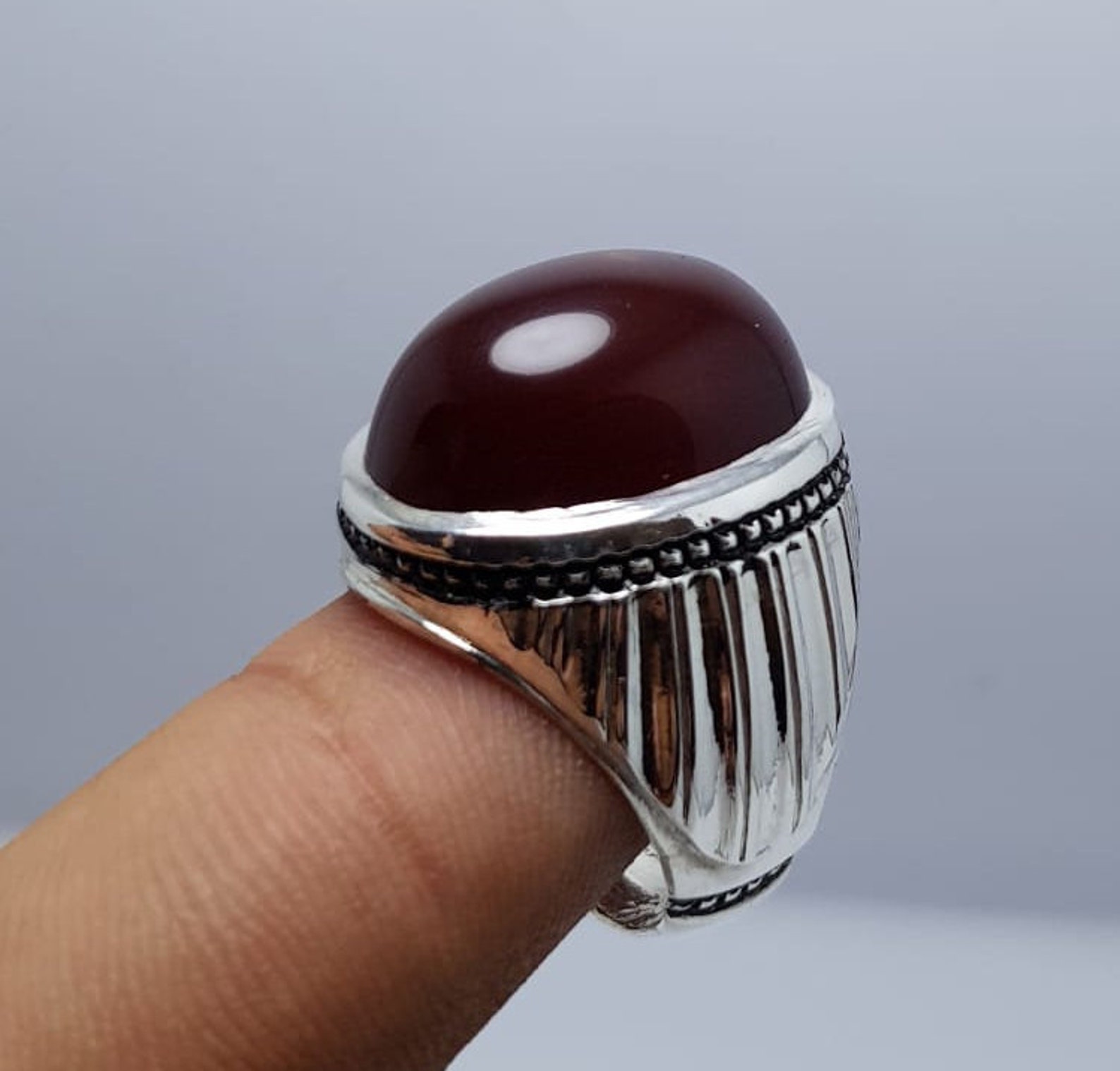 Natural Brown Red Yemeni Aqeeq Ring Yamni Akik Ring 925 - Etsy