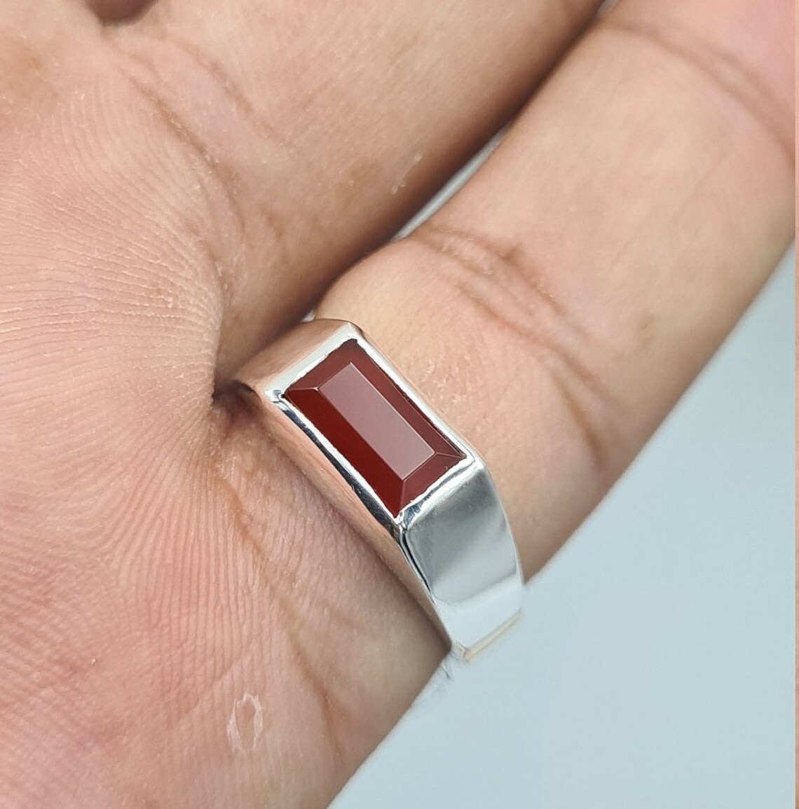 Mens Aqeeq Ring Natural Brown Red Agate Bague Modern Aqeeq - Etsy