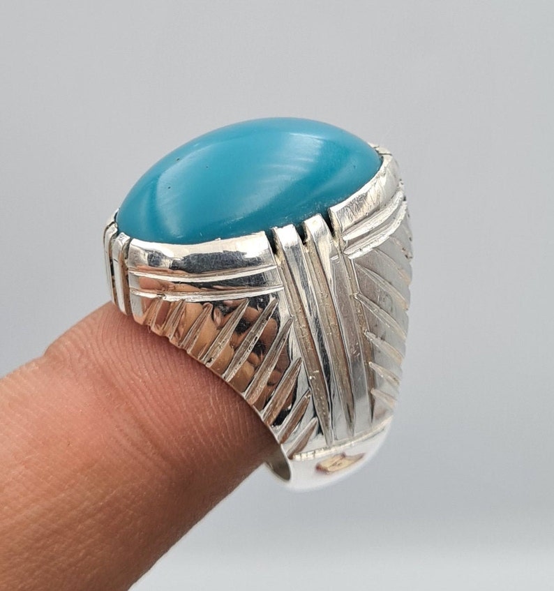 Mens Turquoise Ring Natural Feroza Stone Handmade Jewelry Gift | Etsy