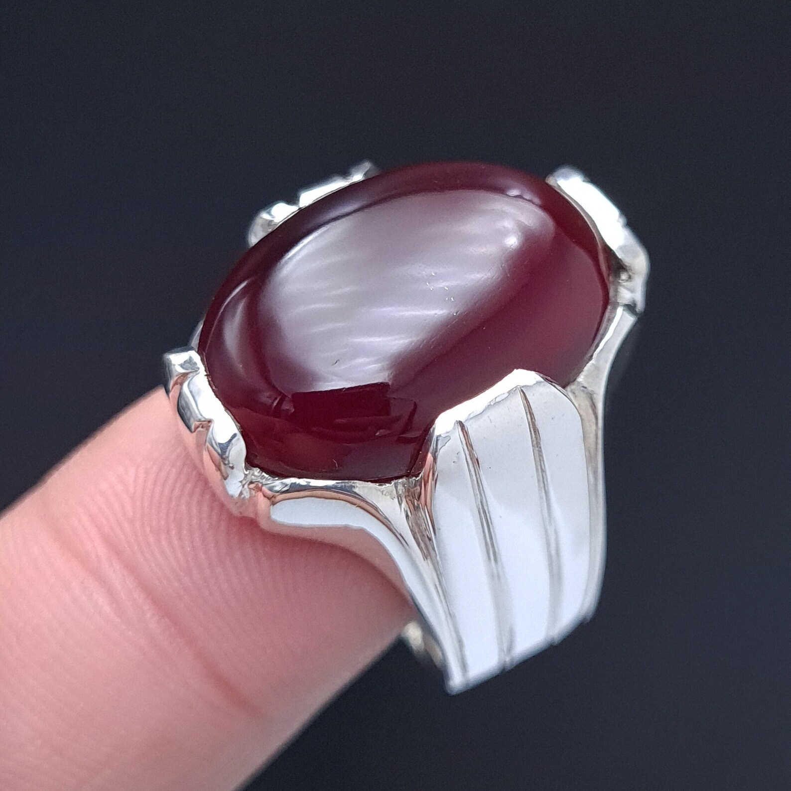 Mens Yemeni Aqeeq Ring Deep Blood Red Yamni Agate Ring for Men Natural ...