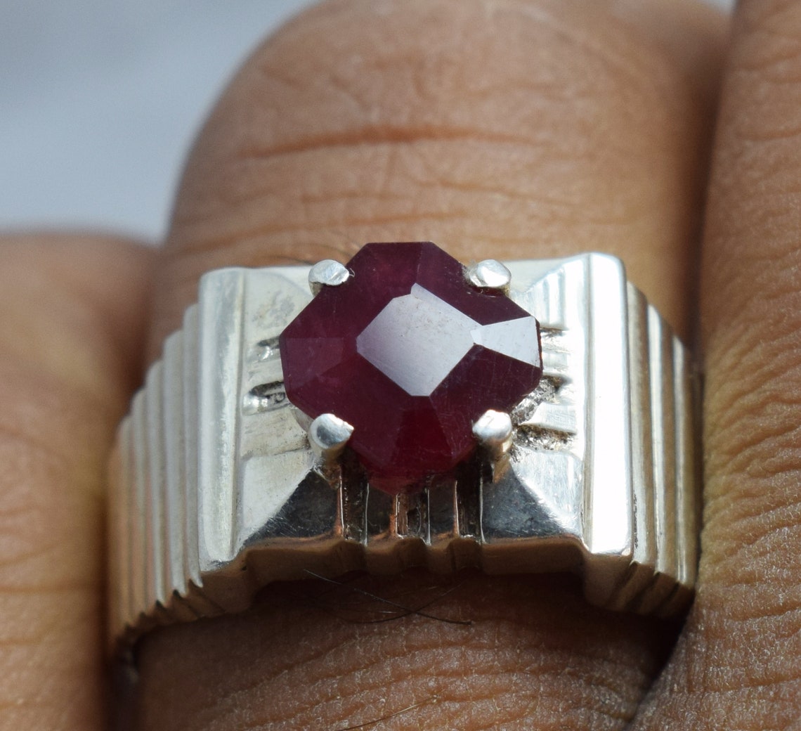 Pigeon Blood Red Ruby Ring Mens Ruby Band 925 Sterling Silver - Etsy