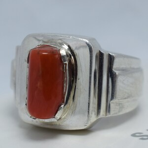 Natural Coral Marjan Deep Red Marjan 925 Sterling Silver Men's Ring ...