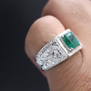 Mens Emerald Ring Swat Emerald Ring for Men Zamurd Ring Solitaire Ring ...