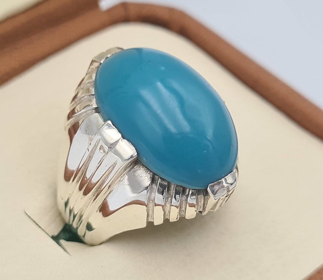 Turquoise Feroza Blue Gemstone Ring Mens Handmade Sterling Silver Ring ...
