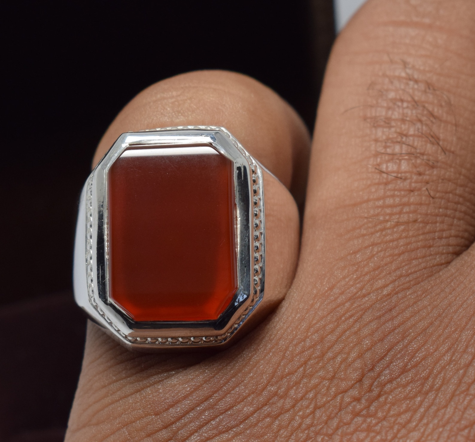 Aqeeq Ring Brown Blood Red Agate Stone Natural Yemeni Akik - Etsy