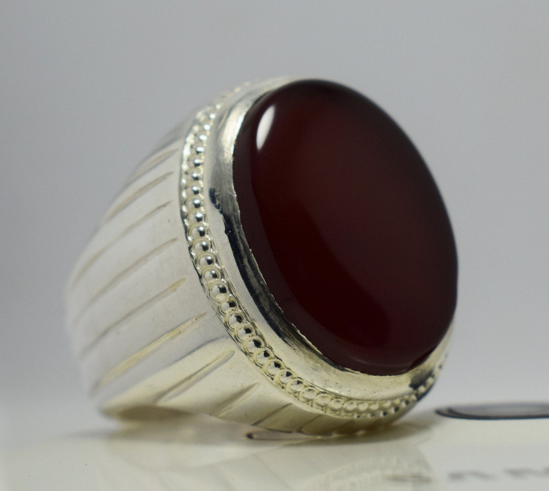 Blood Red Yemeni Aqeeq Agate Akik Aqiq Ring Mens Ring Handmade Ring 925 ...