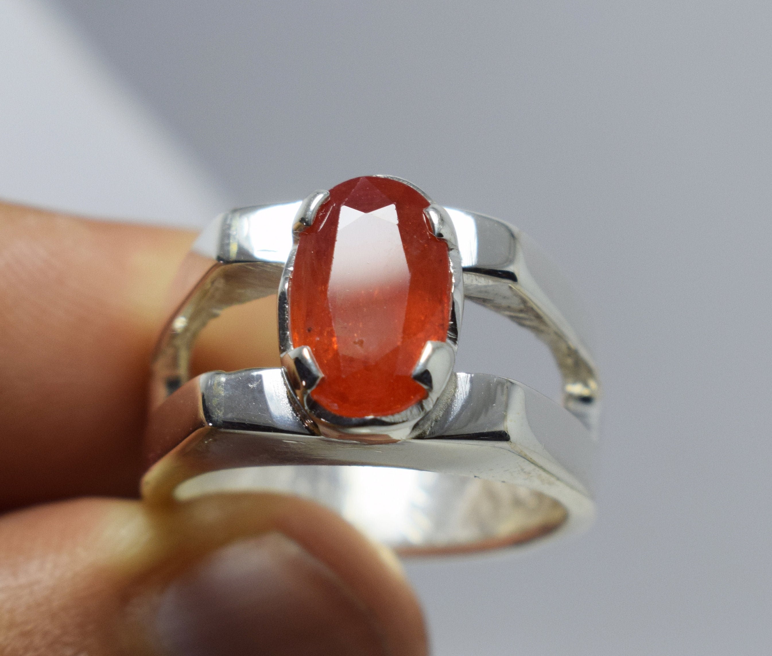 Orange sapphire ring mens old sapphire 925 sterling silver | Etsy