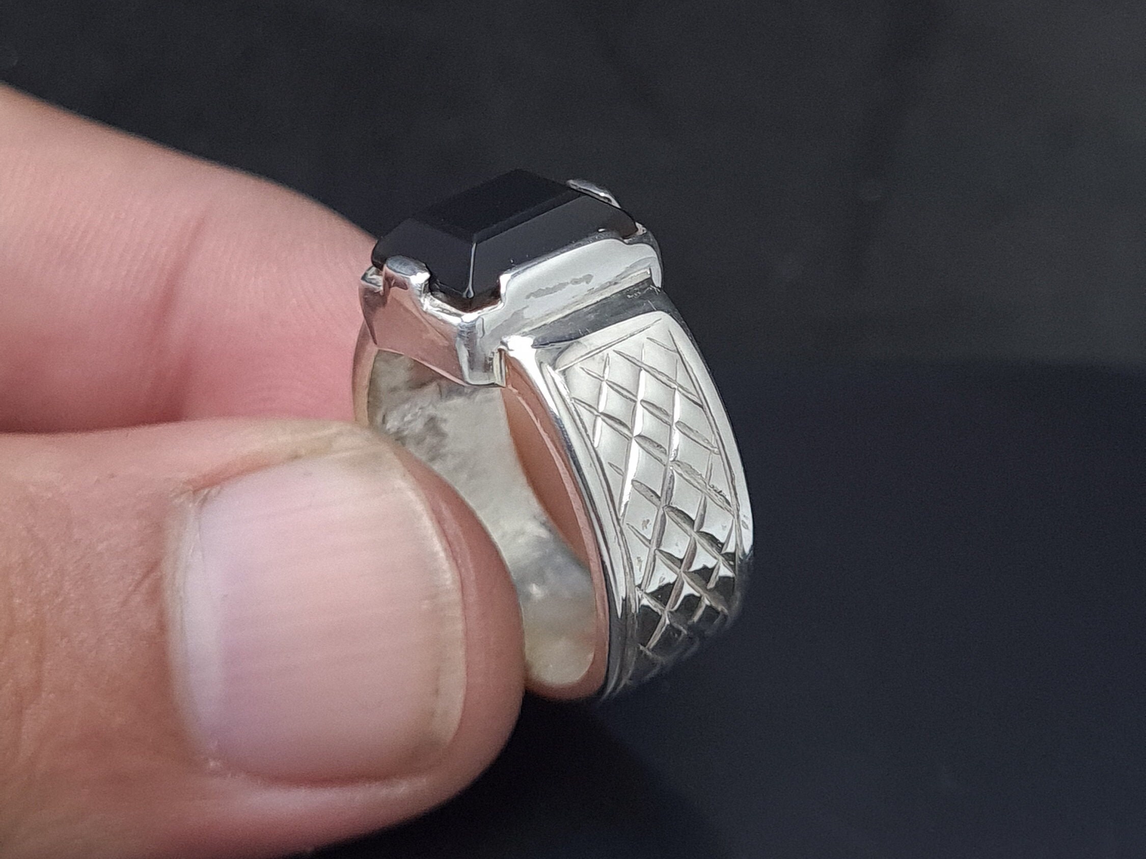Yemeni Aqeeq Ring Deep Black Red Yamni Agate Ring for Men Natural Agate ...