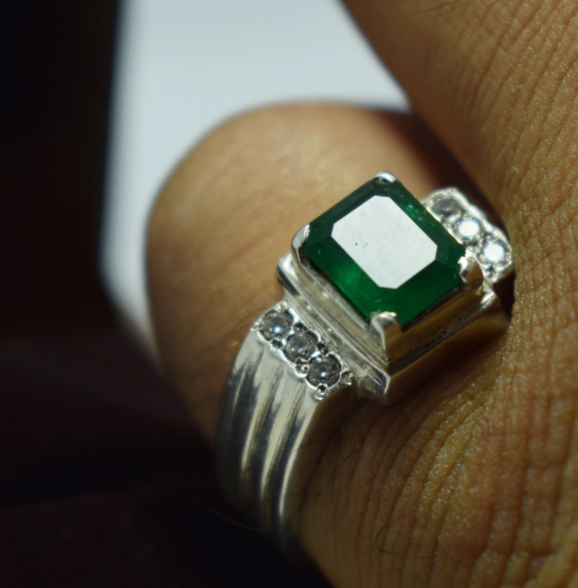 Emerald Ring Unheated Untreated Dark Green Swat Emerald Stone Mens Real ...