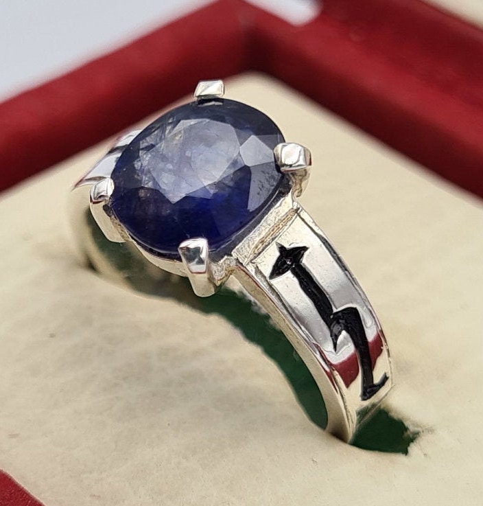 Beautiful Saturn symbol sapphire ring real kashmir color | Etsy