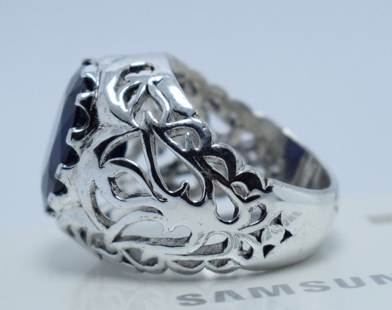 925 Sterling Silver Natural Sapphire Ring Dark Blue Sapphire | Etsy