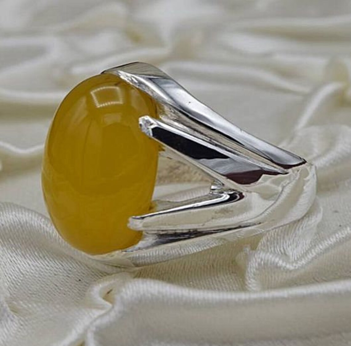 Natural Yellow Yemeni Aqeeq Ring Zard Yamni Akik Ring Men's 925 ...